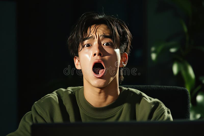 Surprised Young Man Reacting Emotionally while Looking at Computer ...