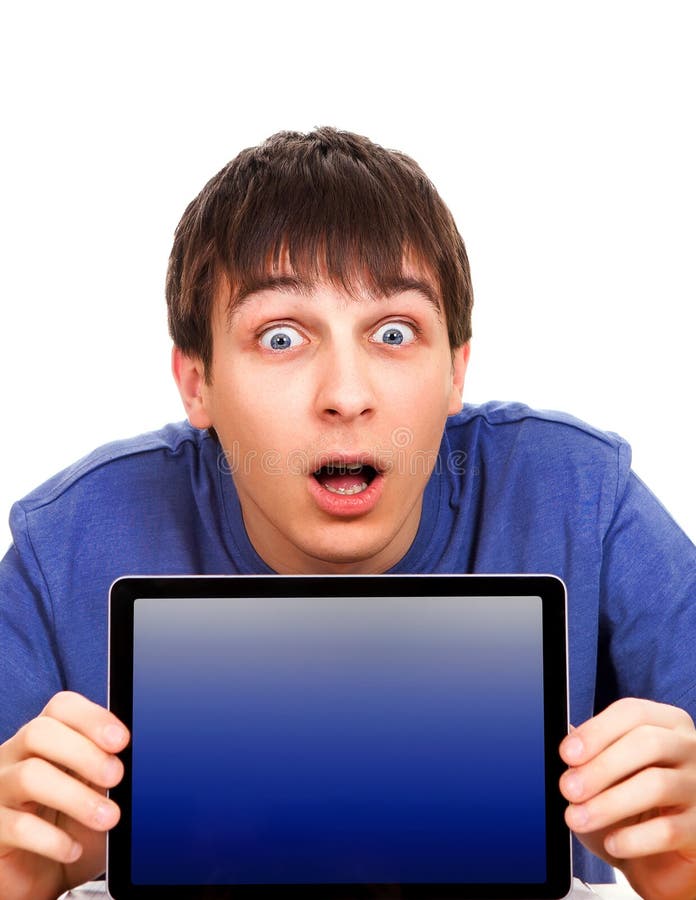 Surprised Young Man with a Tablet Stock Image - Image of face, shock ...