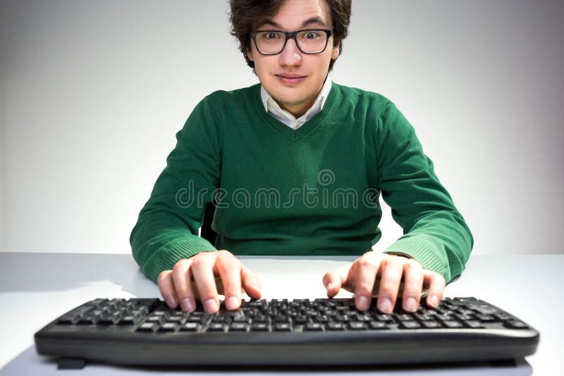 Surprised Young Man Using Keyboard Stock Image - Image of expression ...
