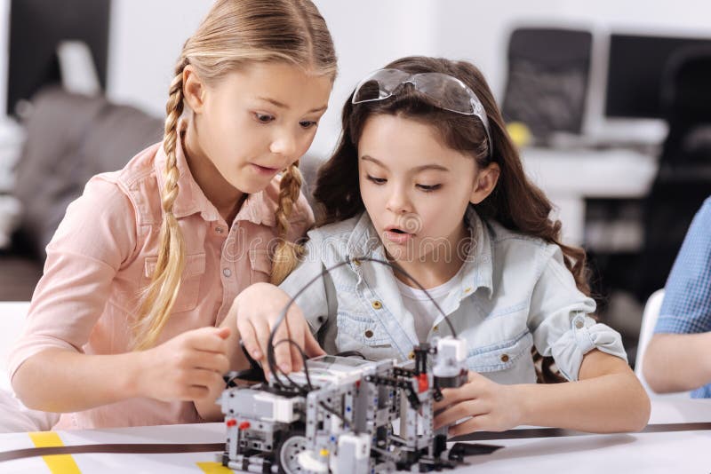 Surprised Young Scientists Having Tech Class at School Stock Image ...
