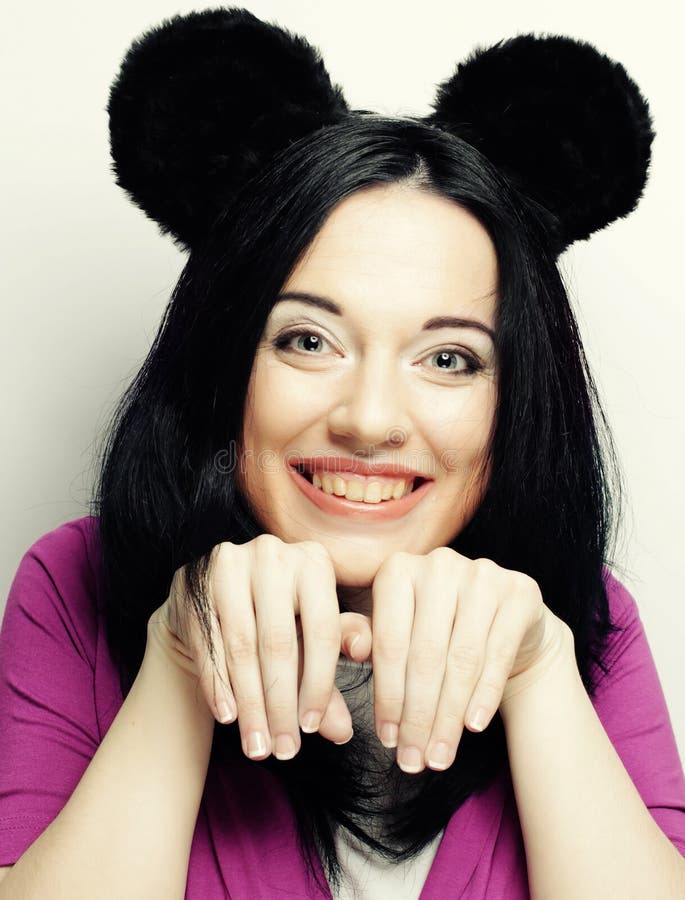 Surprised Young Woman with Mouse Ears Stock Photo - Image of attractive ...