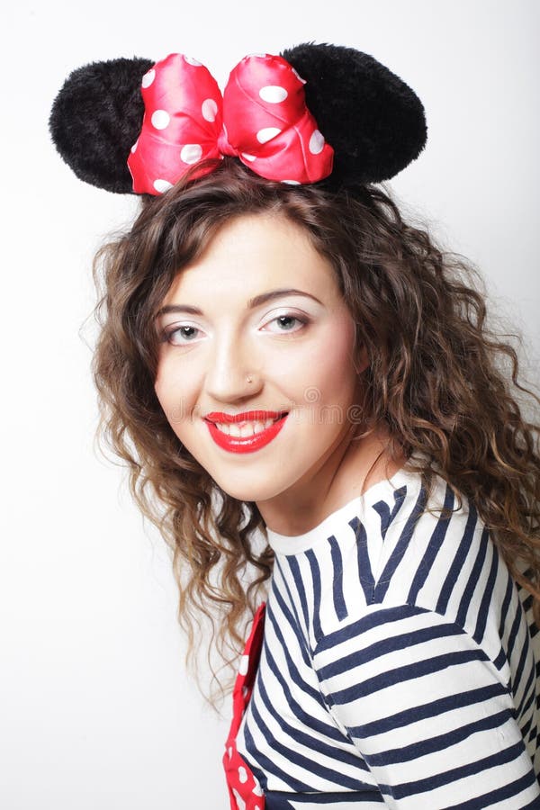 Surprised Young Woman with Mouse Ears Stock Photo - Image of female ...