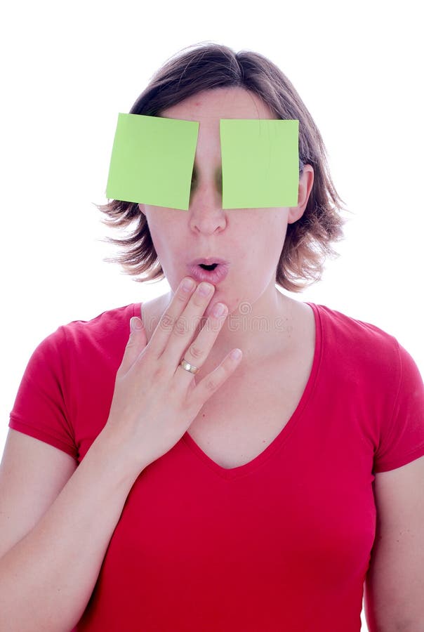Surprised Young Woman Post-it on Her Eyes Stock Photo - Image of notice ...