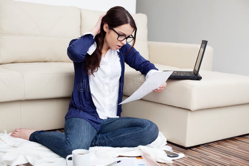 Surprised Young Woman Working from Home Stock Image - Image of bright ...