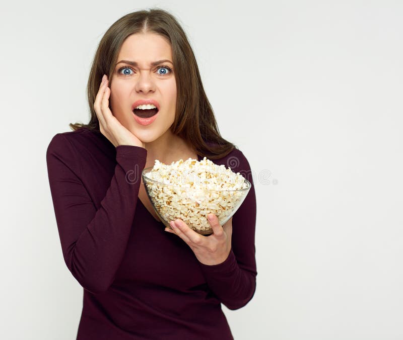 Surprising Woman Eating Pop Corn. Stock Photo - Image of food, pretty ...