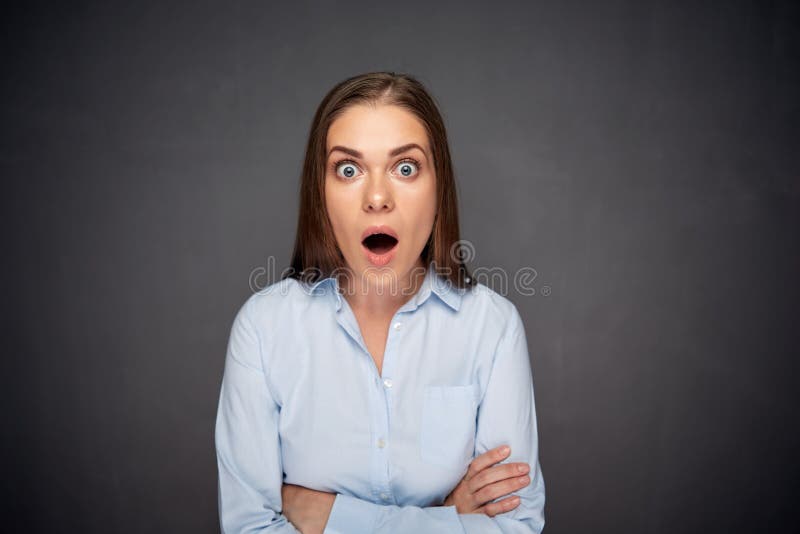 Surprising Woman Studio Portrait on Gray. Stock Image - Image of ...