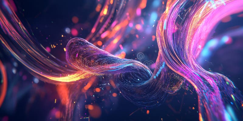 A Surreal Abstract Background with Fluid Light Ribbons Flowing through ...