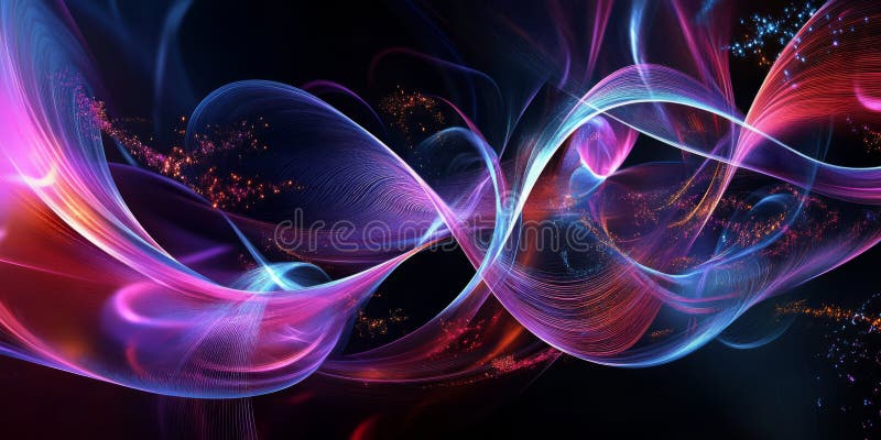 A Surreal Abstract Background with Fluid Light Ribbons Flowing through ...
