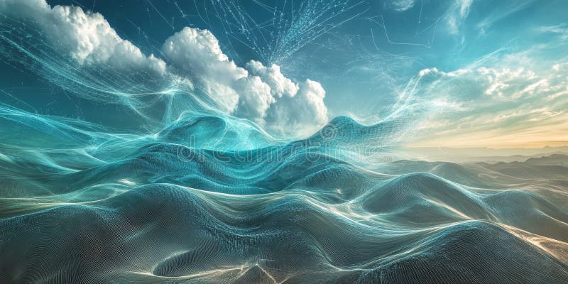 Surreal Abstract Data Cloud Landscape with Flowing Information in a ...