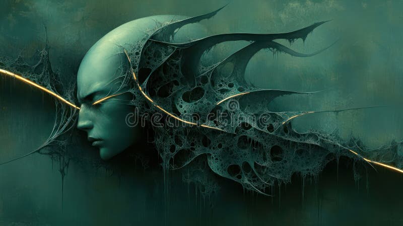 A Surreal, Abstract Depiction of a Head Merging with Intricate Organic ...