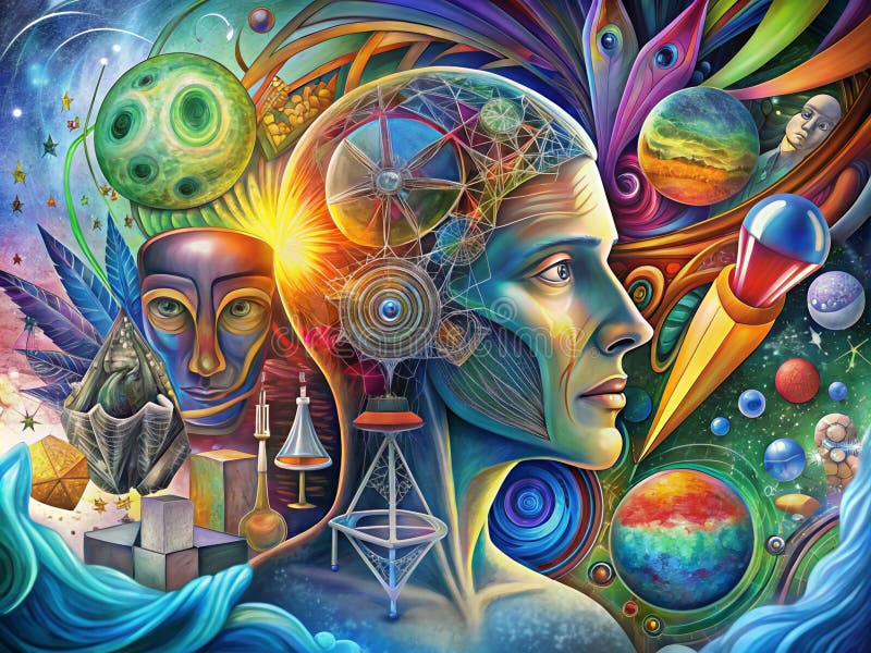 Surreal Abstract Human Head with Cosmic Elements Stock Illustration ...