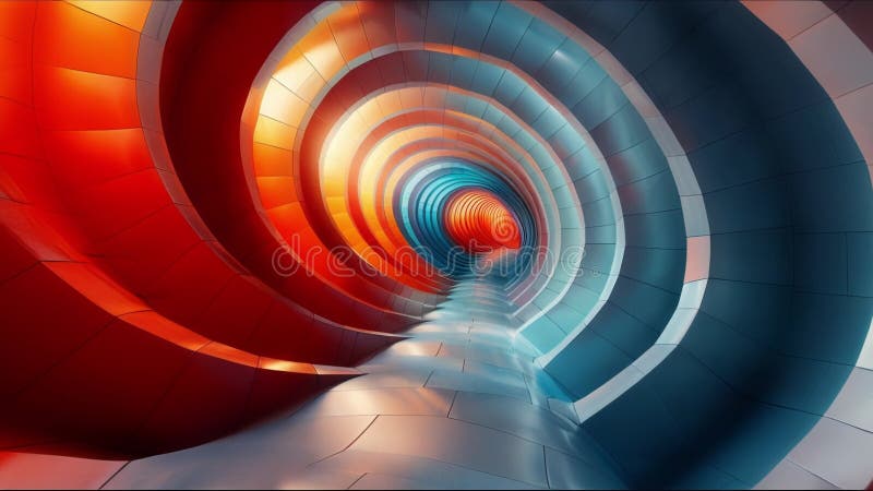 A Neverending Spiral Hallway with Constantly Changing Colors Lighting ...