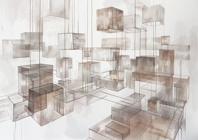 Surreal Abstract Labyrinth with Floating Blocks and Wooden Pathways in ...