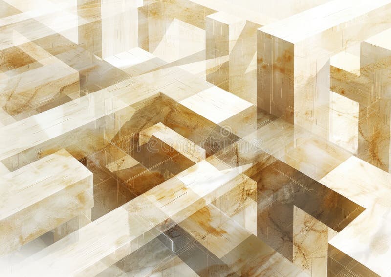 Surreal Abstract Labyrinth with Floating Blocks and Wooden Pathways in ...