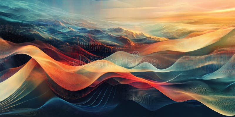 Surreal Abstract Landscape with Distorted Waves and Dynamic Colors ...