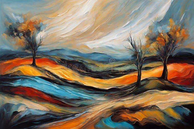 Surreal or Abstract Landscape Oil Painting Stock Illustration ...