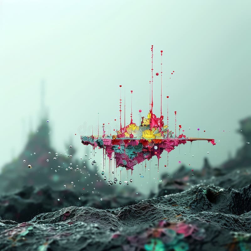 Surreal Abstract Landscape with Vibrant Colors and Floating Structures ...