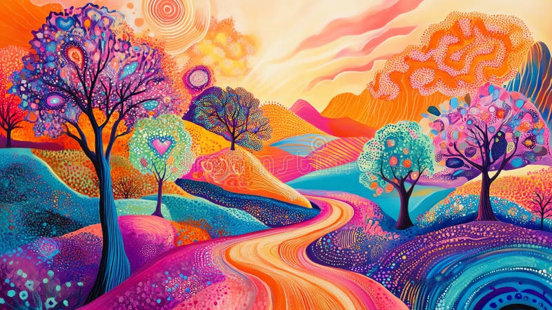 A Surreal, Abstract Landscape Where the Trees and Mountains Glow with ...