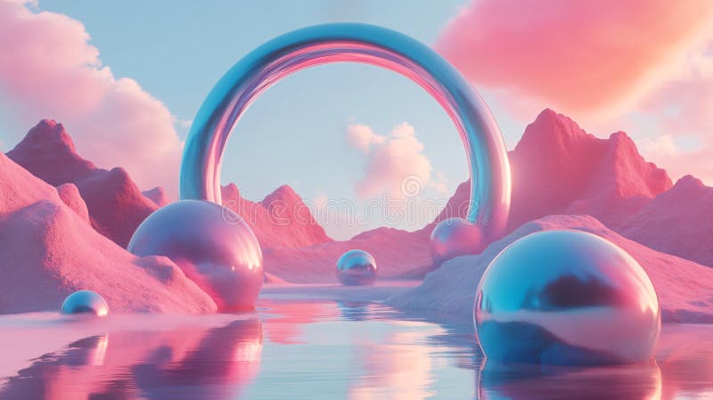 Surreal Abstract Pink Landscape 3D Render Stock Illustration ...
