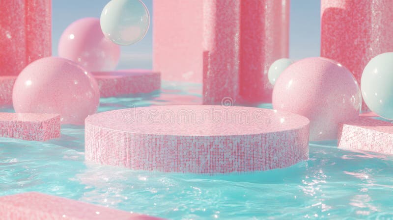 Surreal Abstract Podium in Vibrant Aquatic Setting for Display Design ...