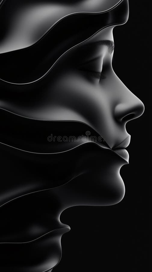 Surreal Layered Black Profile Sculpture Stock Illustration ...