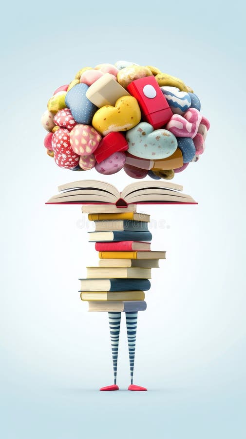 Surreal Brain Made of Colorful Sweets and Books Stock Illustration ...