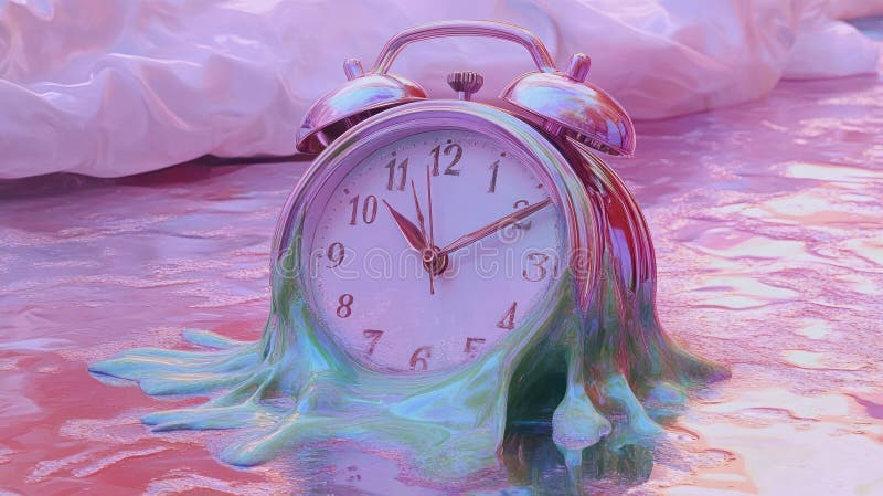 A Surreal Alarm Clock Melting on a Reflective Surface, Evoking Themes ...