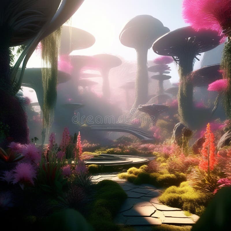 A Surreal Alien City with Floating Structures and Vibrant Energy ...