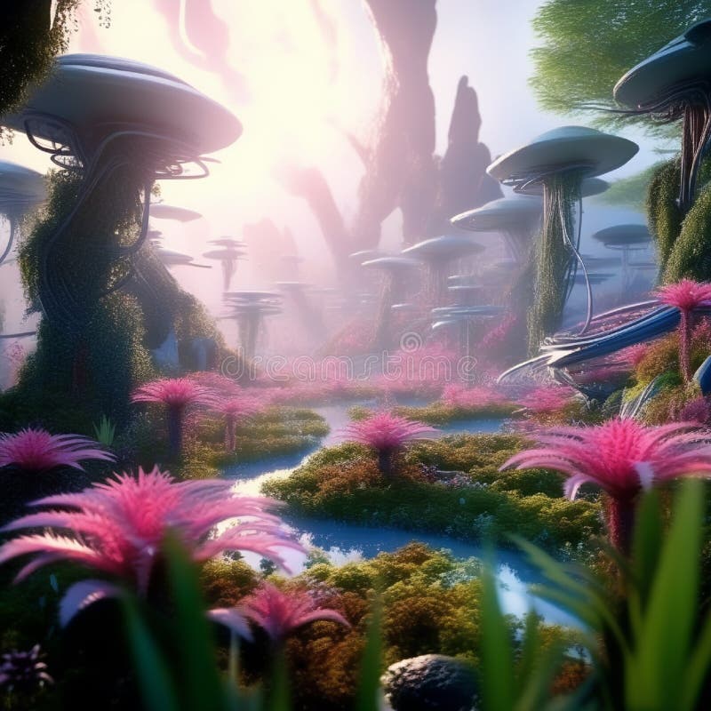 A Surreal Alien City with Floating Structures and Vibrant Energy ...