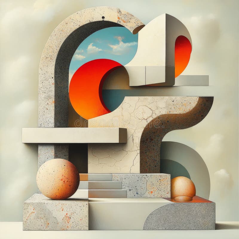 Surreal Architectural Composition with Abstract Geometric Forms Stock ...