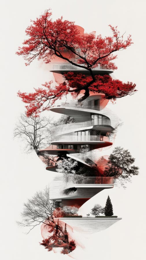 Surreal Architectural Design Blending Modern Structures with Nature and ...