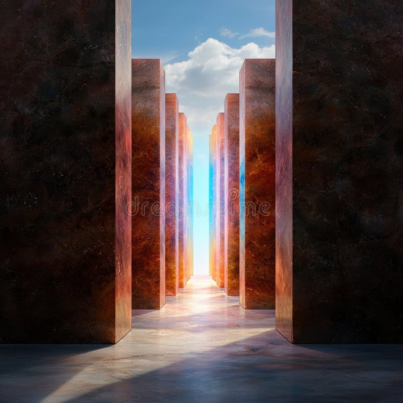 Surreal Architectural Pathway Leading To Bright Sky Stock Illustration ...