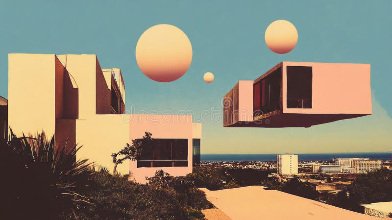 A Surreal Architectural Scene with Floating Structures and Abstract ...