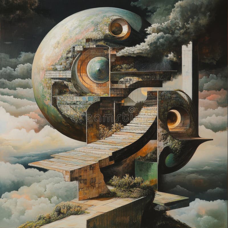 Surreal Architectural Structure with Celestial Elements Stock Image ...