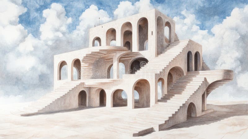 Surreal Architectural Structure with Endless Staircases Against a ...