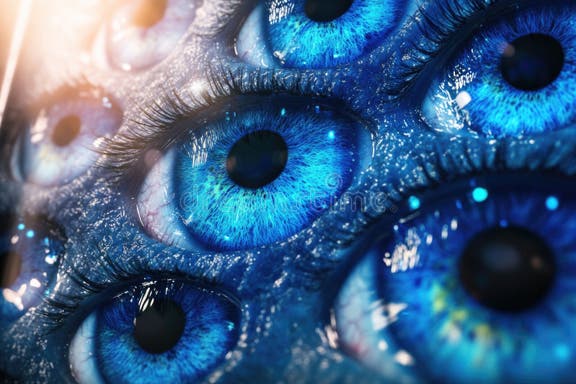 Surreal Array of Blue Eyes with Intricate Details and Abstract Patterns ...