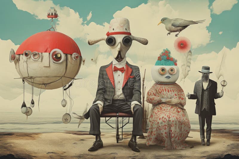 Surreal Art Collage with Unusual Characters Stock Illustration ...