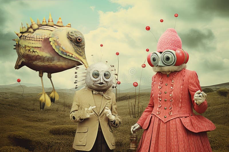 Surreal Art Collage with Unusual Characters Stock Illustration ...