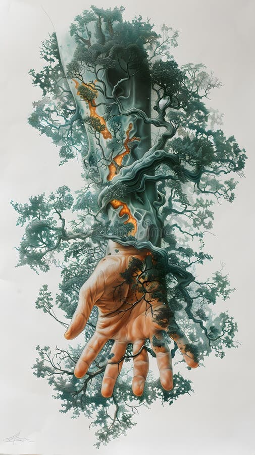 Surreal Tree Hand Fusion Art with Nature and Human Blend Stock Photo ...