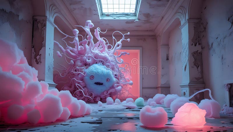 Surreal Art Installation, Exploding Cotton Candy Monster, Abandoned ...
