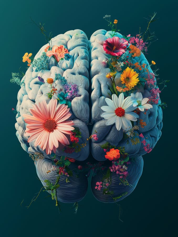 Blooming Mind, a Surreal Artwork Depicting a Human Brain Adorned with ...