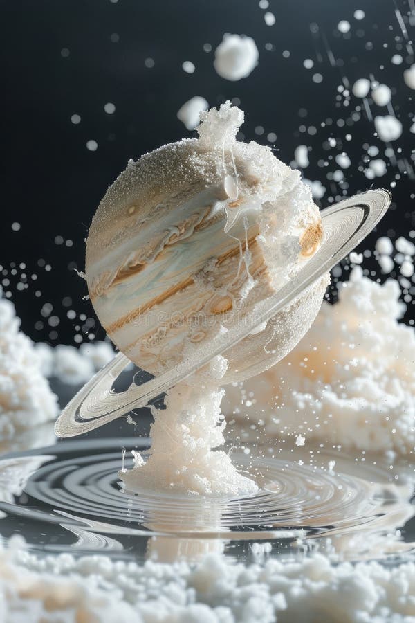 Surreal Artistic Rendering of a Planet with Rings in Snowy Cosmic ...