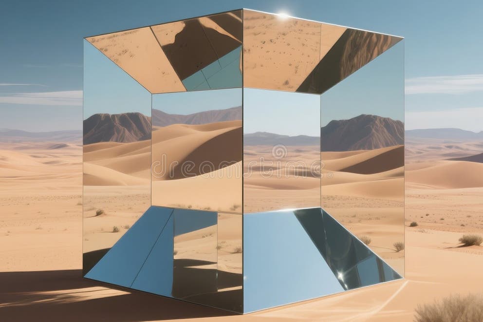 Surrealism Meets Nature in Reflective Cube Stock Illustration ...