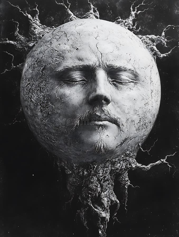 A Surreal Artwork Features a Spherical Object Resembling a Human Face ...