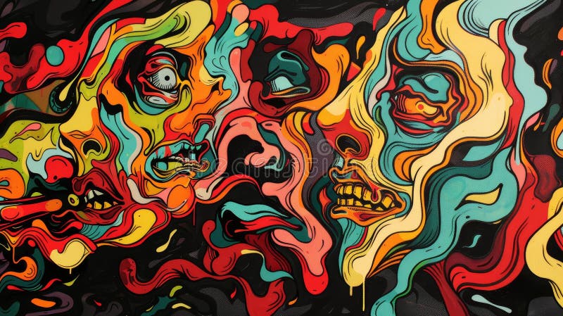 Surreal Artwork Featuring Distorted Faces and Bodies in Abstract Forms ...