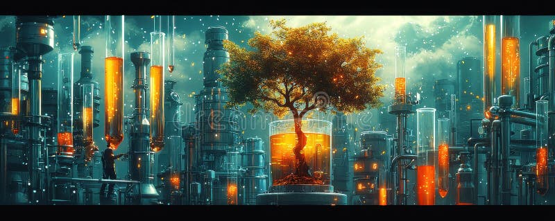 Surreal Artwork of a Glowing Tree within a Futuristic Laboratory ...