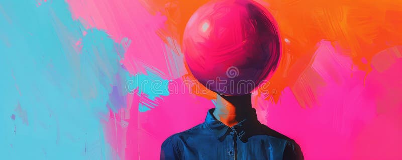 Surreal Artwork with Person Having a Pink Sphere for a Head Stock ...