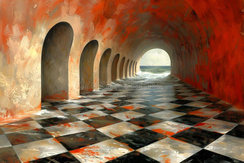 Abstract Tunnel View with Ocean Horizon Surreal Architecture Artwork ...