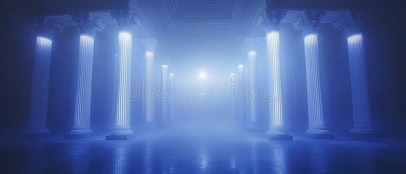 Mystical Hall of Columns stock illustration. Illustration of mist ...
