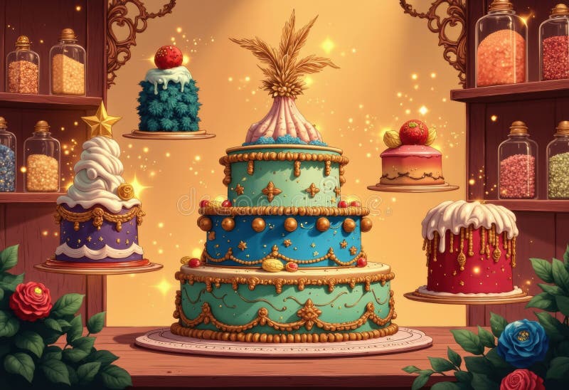 Surreal Bakery with Floating Cakes and Magical Decorations in a ...